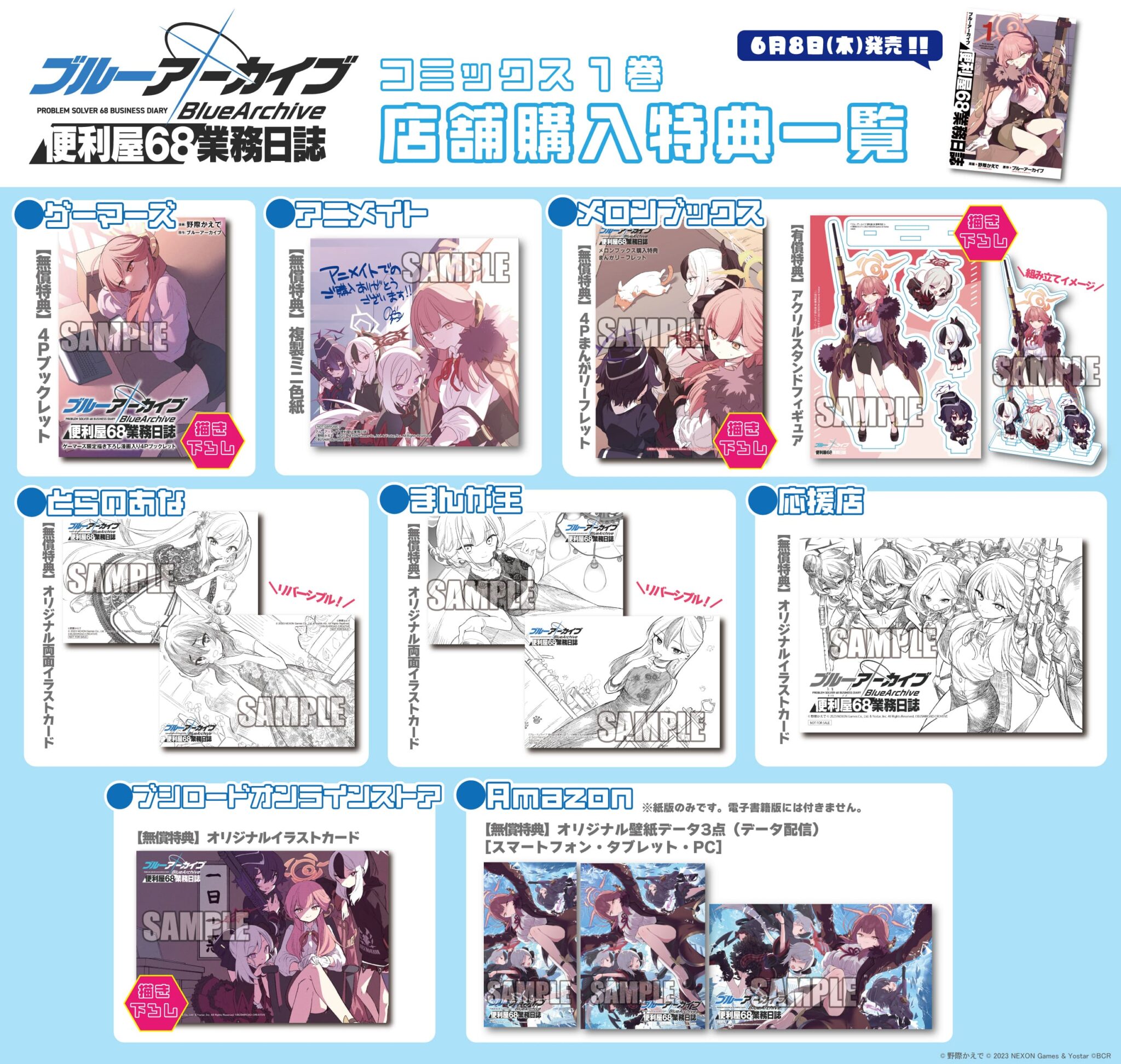 ブルーアーカイブ漫画「便利屋68業務日誌」単行本特典・連載版・公式4コマ＆書籍 | anichoice